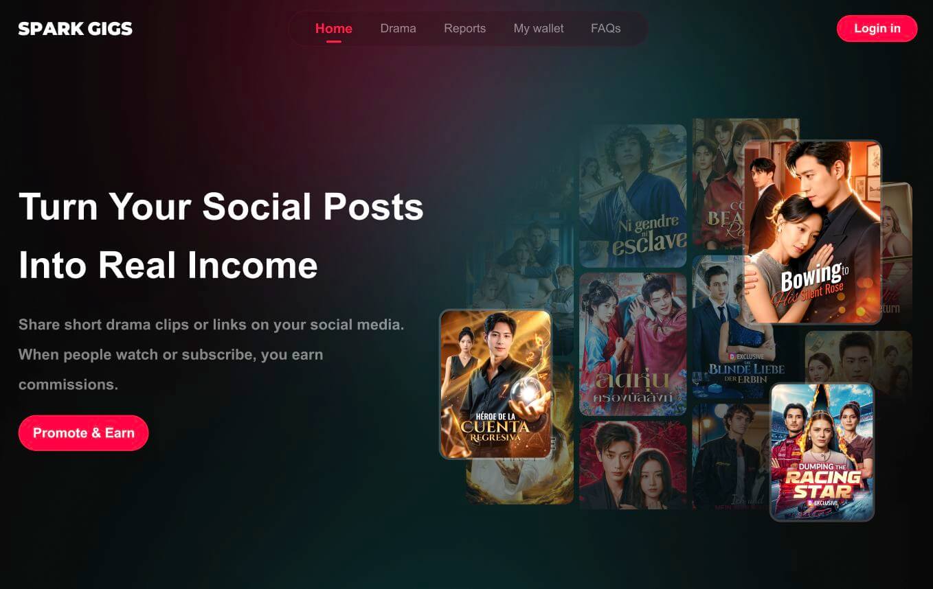 Spark Gigs: Share dramas, drive traffic, earn revenue.